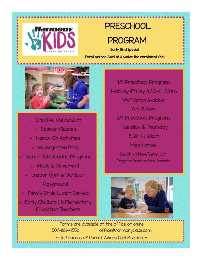 Fall 2017 Preschool Enrollment - Harmony Kids